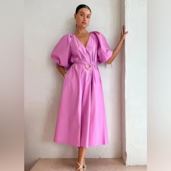 Kinney | Dresses | Kinney Elle Puff Sleeve Maxi In Neon Violet Xs ...